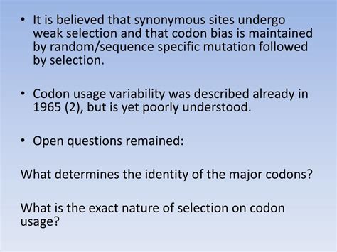 Ppt Codon Bias Examination Measuring The Effect Of Codon Usage Deviations On Protein