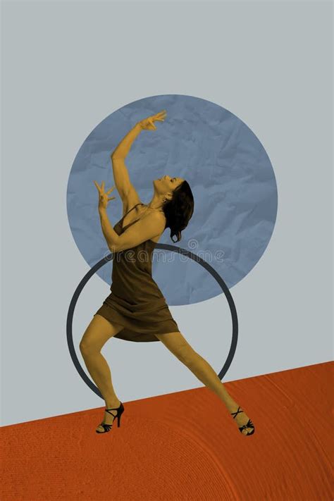 Template Sketch Trend Artwork 3d Photo Collage Of Young Lady Dress Dancer Rhythm Elegance Beauty