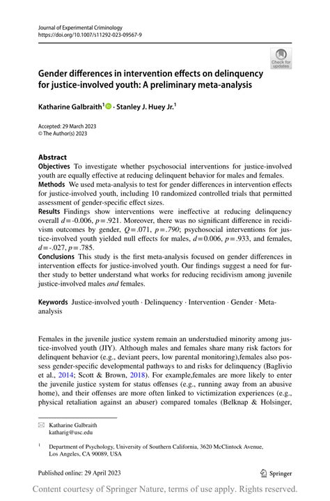 Pdf Gender Differences In Intervention Effects On Delinquency For