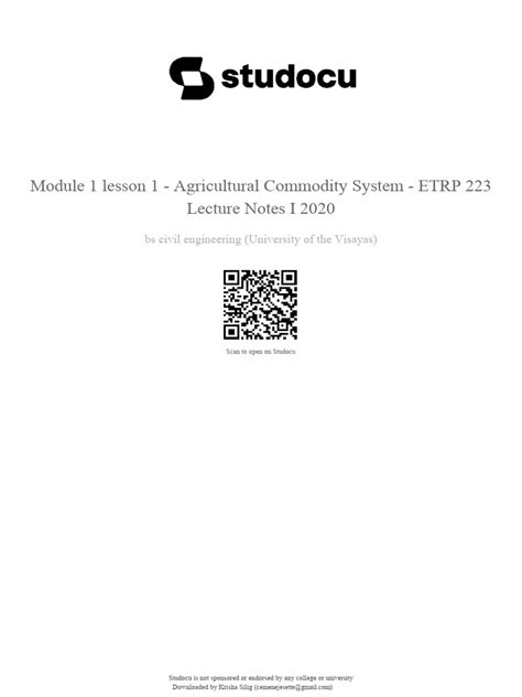 Module 1 Lesson 1 Agricultural Commodity System Etrp 223 Lecture Notes I 2020 Pdf Value