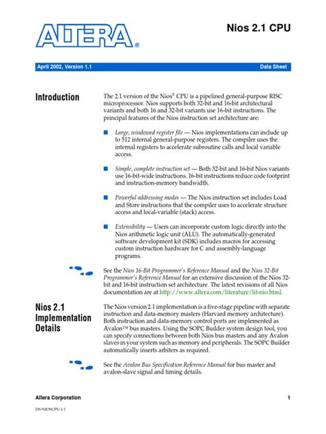 Nios Cpu Datasheet Pdf Central Processing Unit Software