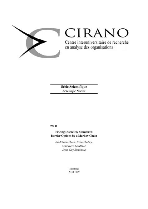 Pdf Pricing Discretely Monitored Barrier Options By A Markov Chain