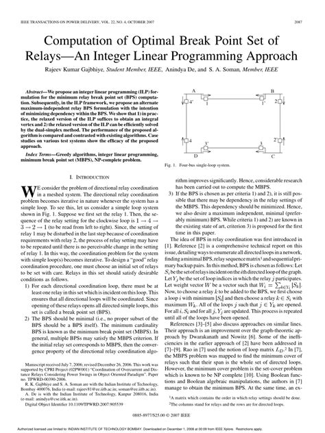 Pdf Computation Of Optimal Break Point Set Of Relays—an Integer