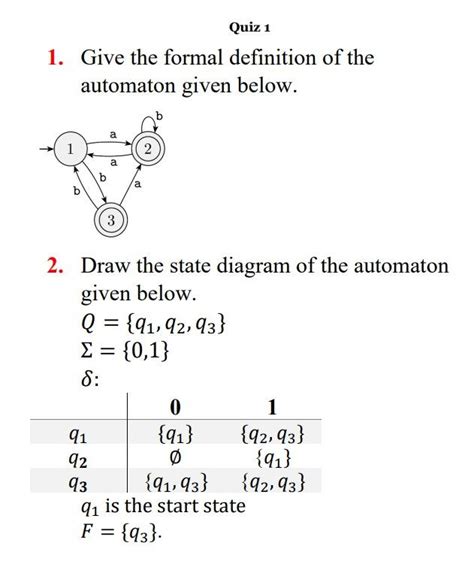 solved 1 give the formal definition of the automaton given