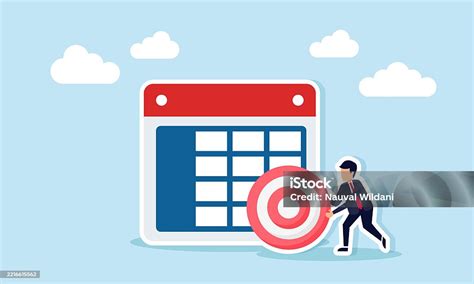 달력 일정 옆에 목표 게시판을 들고 있는 사업가 사업 목표 완료 일정을 정리하는 그림 계획에 대한 스톡 벡터 아트 및 기타 이미지 계획 공연 남자 사업가 Istock
