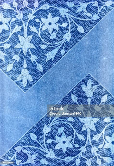 Pola Bunga Abstarct Tekstur Latar Belakang Kertas Gaya Cyanotype Vintage Tua Ilustrasi Stok