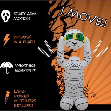 Haunted Hill Farm 6 5 Ft Yard Stake Lighted Mummy Inflatable
