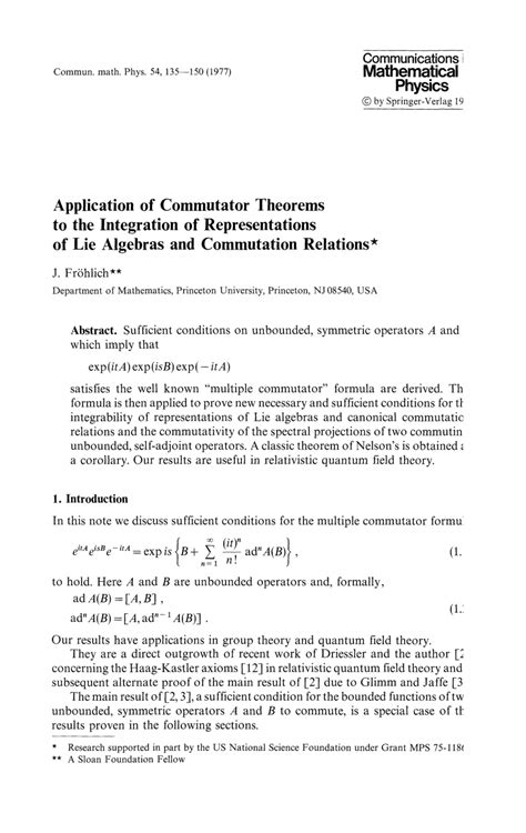 PDF Application Of Commutator Theorems To The Integration Of Representation Of Lis Algebras