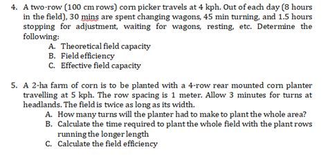 Solved 4 A Two Row 100 Cm Rows Corn Picker Travels At