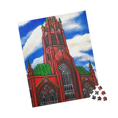 Red Gothic Church Puzzle Etsy