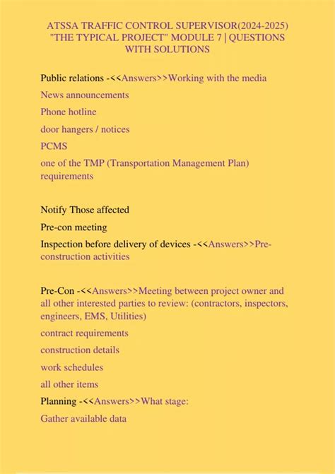 Atssa Traffic Control Supervisor The Typical Project Module 7 Questions With Solutions