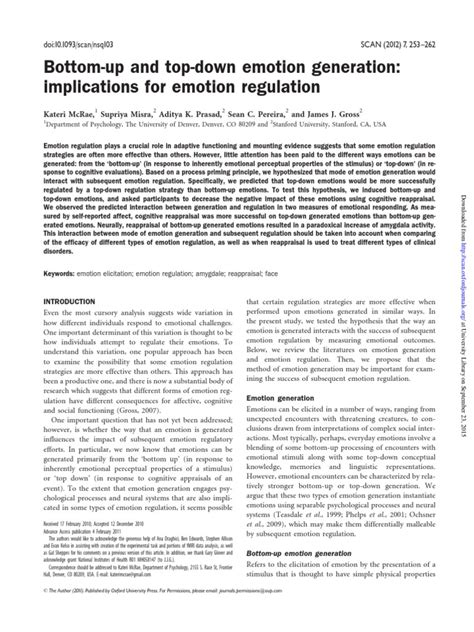 Bottom Up And Top Down Emotion Generation Pdf Emotional Self