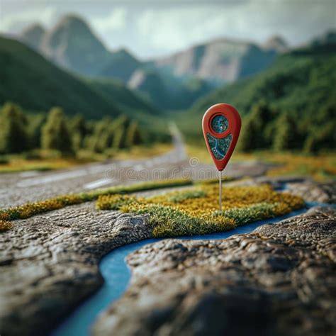 Iconic Map Pin Marking Location With Visible Interconnected Routes Stock Illustration