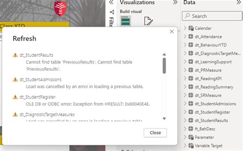 Power Bi Data Refresh Error Missing Table • Dashboards And Charts