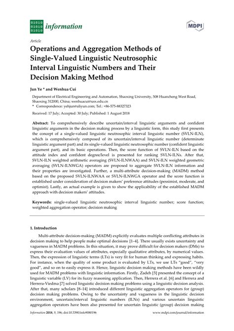Pdf Operations And Aggregation Methods Of Single Valued Linguistic