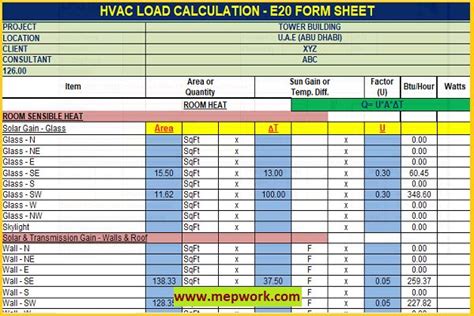 Download Hvac E20 Heat Load Calculation Excel Sheet In 2024 Hvac