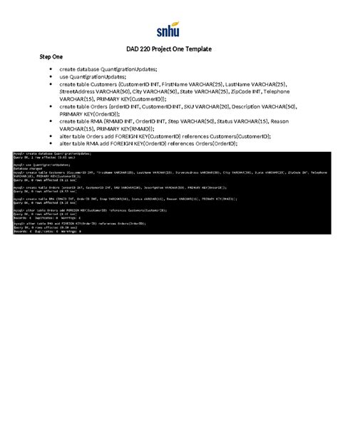 Project One DAD DAD Project One Template Step One Create Database Studocu