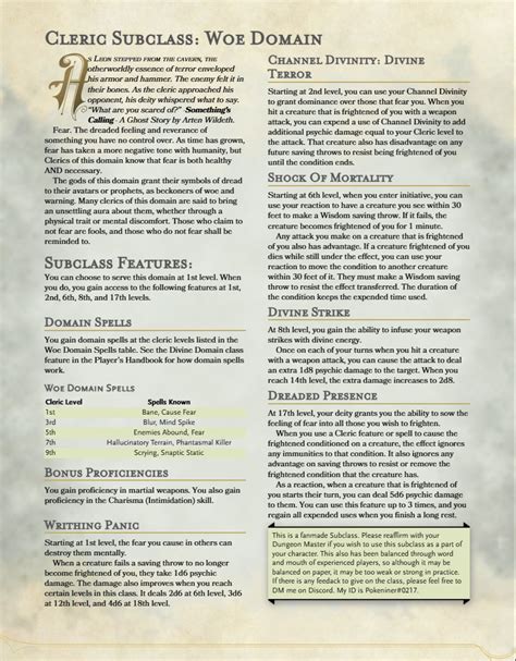 Cleric Subclass Woe Domain A Cleric Subclass That Utilizes The