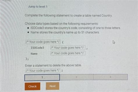 solved complete the following statement to create a table