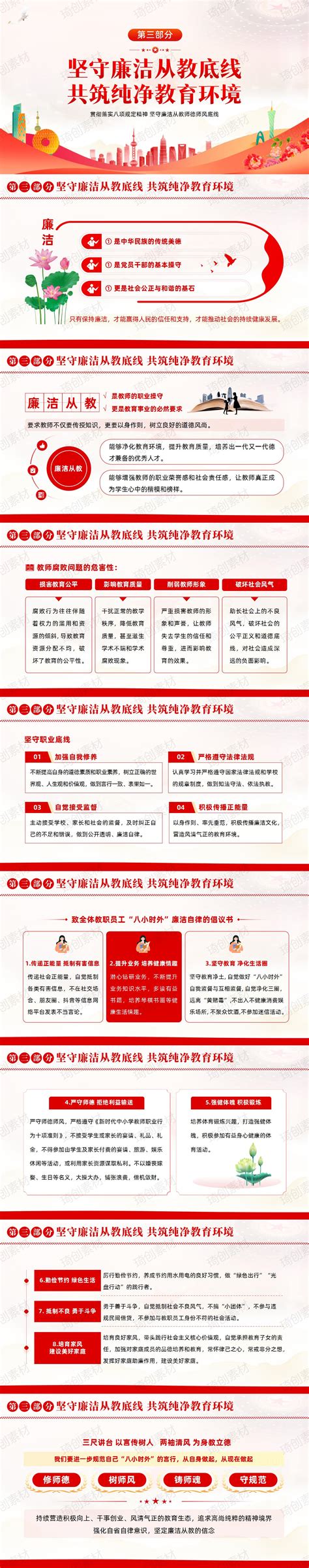 贯彻落实八项规定精神，坚守廉洁从教师德师风底线——琦创素材网中小学生教师学习中央八项规定精神暨师德师风校本培训ppt课件 琦创素材网