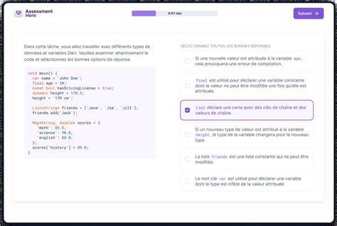 dart test en ligne Évaluation des compétences
