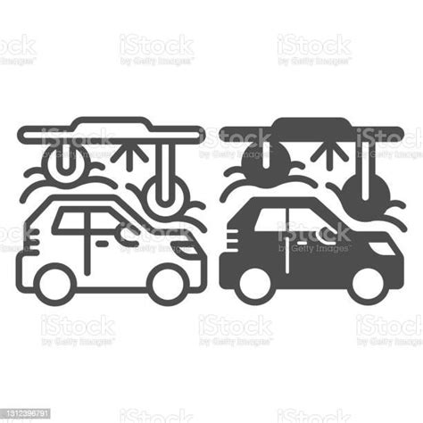 터널 세차 라인과 단단한 아이콘 세차 개념 흰색 배경자동 차량 세척 서비스 표지판 세차 터널 시스템 아이콘 개요 스타일로 세차