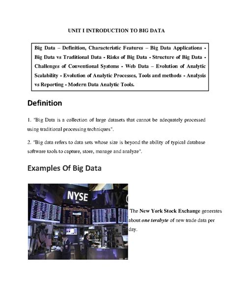 Unit I Introduction To Big Data Unit I Introduction To Big Data Definition Big Data Is A