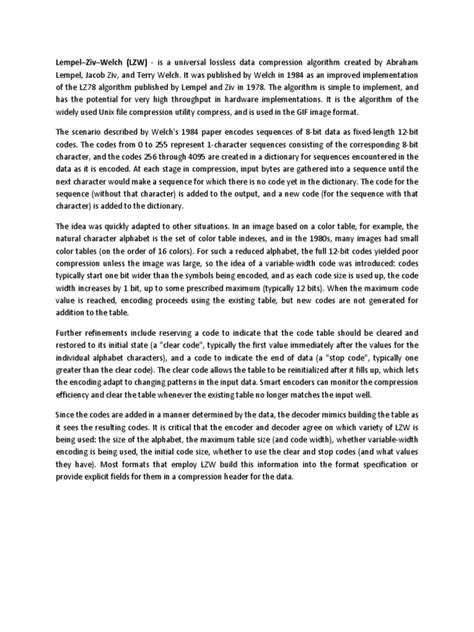 Lempel Ziv Welch Lzw Is A Universal Lossless Data Compression