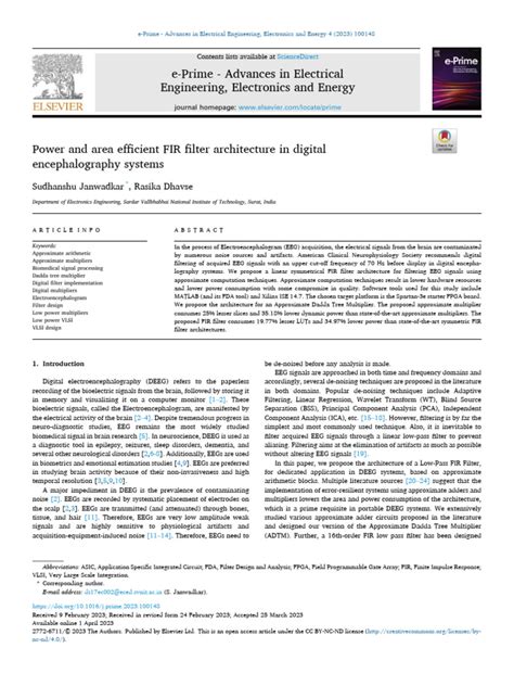 15 Power And Area Efficient Fir Filter Architecture In Digital Pdf