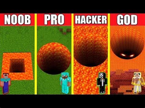 Minecraft Battle LAVA TUNNEL HOUSE BUILD CHALLENGE NOOB Vs PRO Vs HACKER Vs GOD Animation