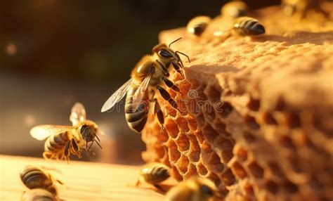 Bee Flying On Bee Hive Created By Generative Artificial Intelligence