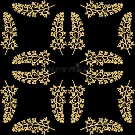 Organic Deciduous Tree Leaf Plant Seamless Pattern Gold Glitter
