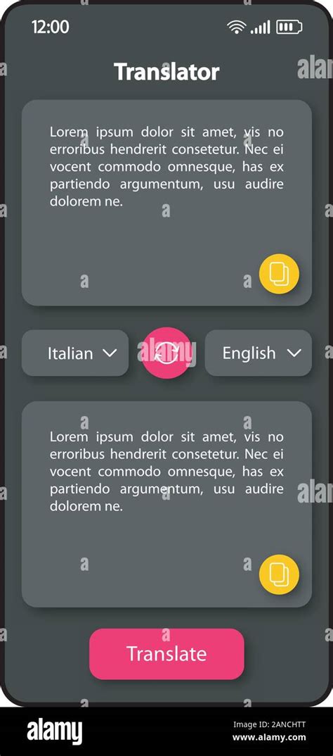 Translator Software Smartphone Interface Vector Template Mobile App Page Color Design Layout