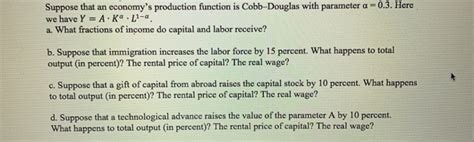 Solved Suppose That An Economy S Production Function Is Chegg