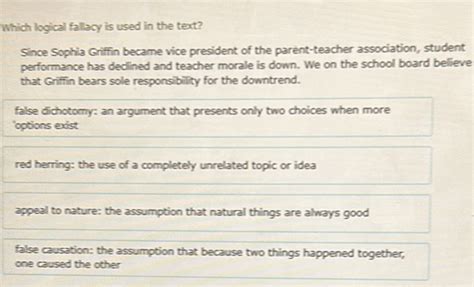 Which Logical Fallacy Is Used In The Text Since Sophia Griffin Became Vice President Of The
