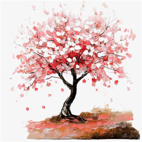 一棵开花的树的美丽画作素材图片免费下载 千库网