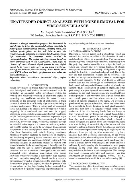 Pdf Unattended Object Analyzer With Noise Removal For Video Surveillance