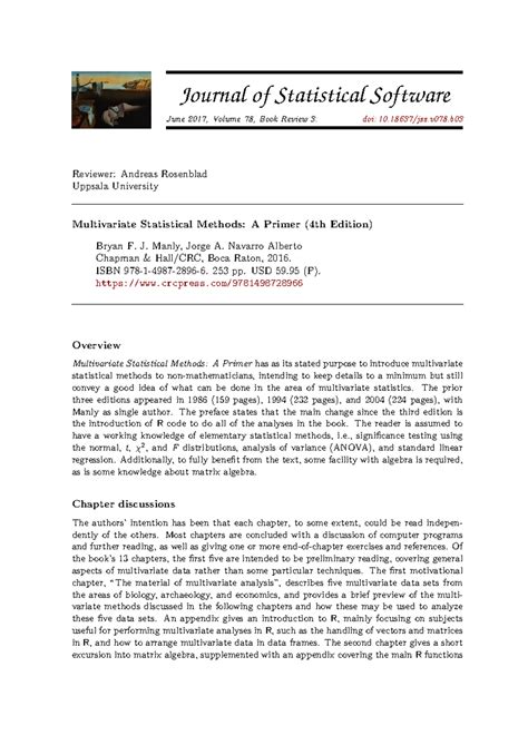 Multivariate Statistical Methods A Primer 4th Edit Jss Journal Of