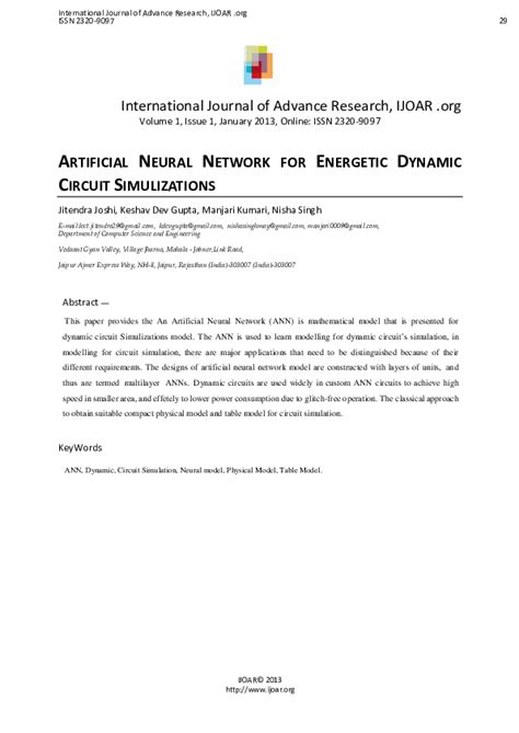 pdf artificial neural network for energetic dynamic circuit simulizations