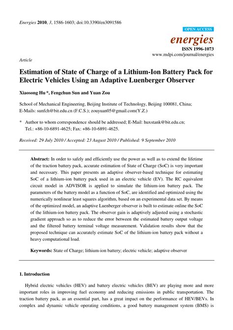 PDF Estimation Of State Of Charge Of A Lithium Ion Battery Pack For Electric Vehicles Using An