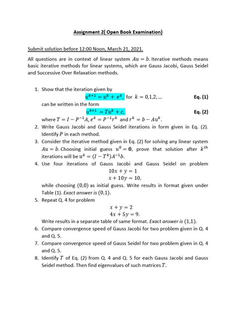 Assignment2 Open Book Exampdf Pdf Numerical Analysis Algorithms
