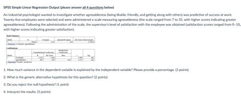 solved spss simple linear regression output please answer