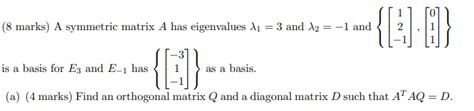 Solved marks A symmetric matrix A has eigenvalues λ Chegg