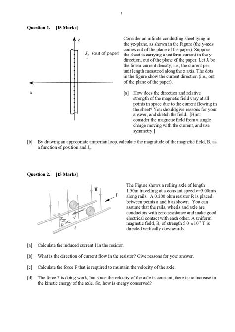 Linear Current Density Physics Exam Paper Docsity