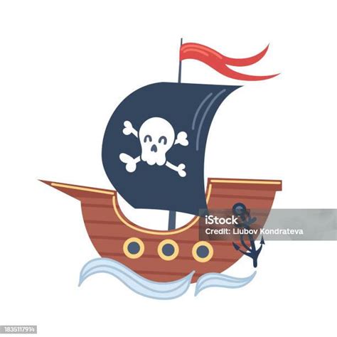 만화 스타일의 귀여운 어린이 해적선 졸리 로저 모험과 여행 벡터 평면 그림 스티커 포스터 엽서 디자인 요소용 여자 인어에 대한