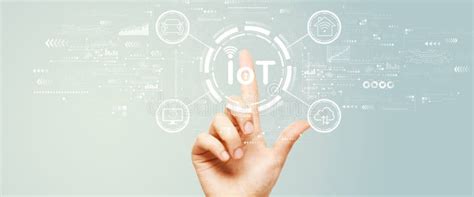 Iot Theme With Hand Pressing A Button Stock Image Image Of Press