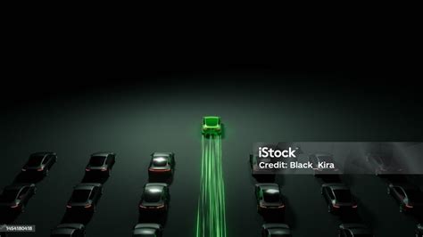 탄소 배출이 전혀 없는 전기 자동차 녹색 에너지 지속 가능한 자원에 의한 녹색 조명 트레일 전력이 있는 Ev 자동차 친환경 환경 개념 3d 렌더링 전기 자동차 대체 연료