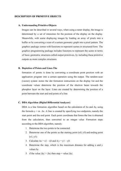 Description Of Primitive Objects Description Of Primitive Objects A Understanding Primitive