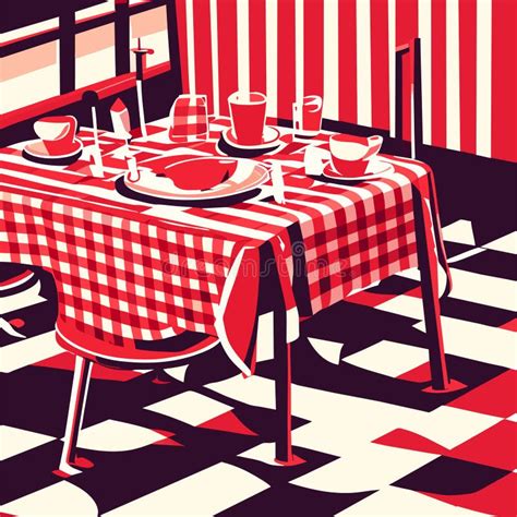 Restaurant With Table And Chairs Vector Illustration In Retro Style Ai Generated Stock Vector