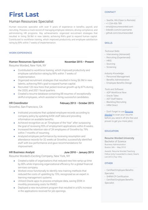 22 Human Resources Hr Cv Examples For 2026 Resume Worded